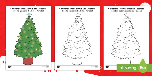 Christmas Tree Shape Cut Out and Decorate Activity English/Spanish