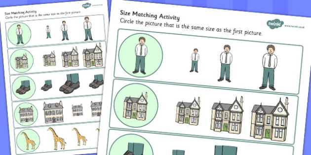 Giant Themed Size Matching Worksheets