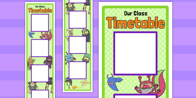 Monster Themed Vertical Visual Timetable Display