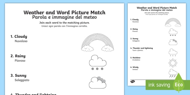 Weather Word and Picture Matching Worksheet / Worksheet English/Italian