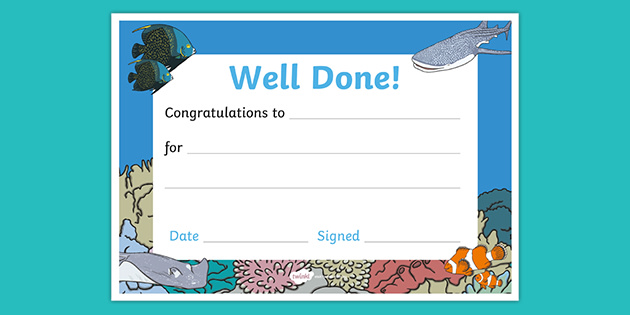 Ocean Class Award Certificate