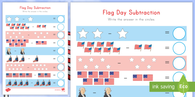 Flag Day Subtraction Activity - Flag Day, subtraction, George Washington