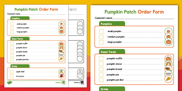 Pumpkin Patch Dramatic Play Order Form | Halloween Basics