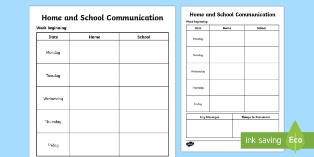 Home and School Communication Table