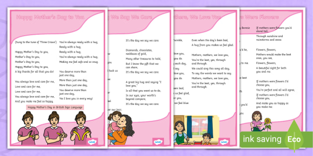 Mother's Day Songs - Lovely Printable Posters for Children