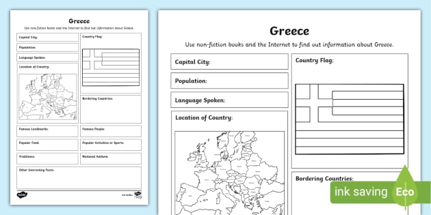 Greece Fact File Writing Template