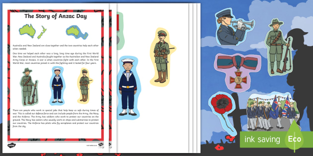 * NEW * Anzac Day Story Cut-Outs - New Zealand, Australia, War, Memorial