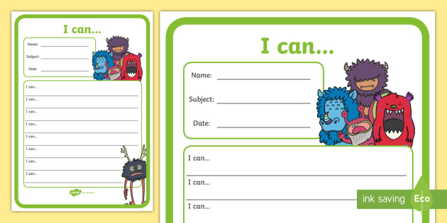 FREE! - Themed Target and Achievement Sheets Monster I Can