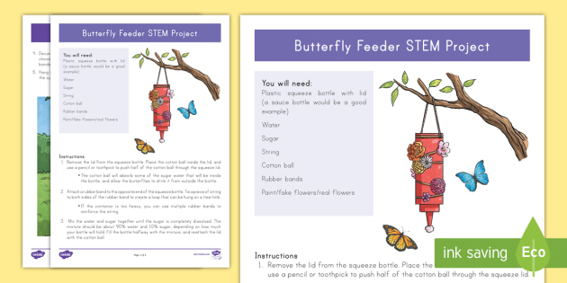 Butterfly Feeder STEAM Craft Instructions - Butterfly STEM, insects, Spring