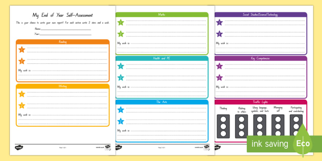 My End of Year Self Assessment (teacher made)