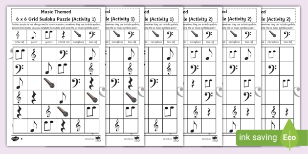 Music-Themed 6 x 6 Grid Sudoku Puzzles