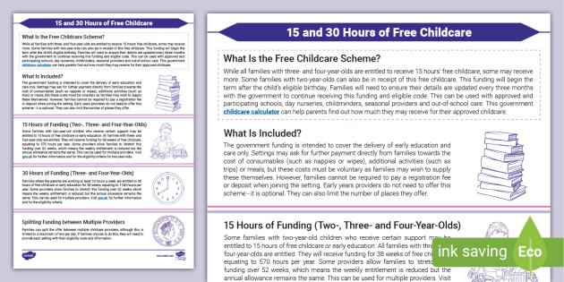 EYFS 30 Hours Free Childcare Government Scheme - Information Leaflet for