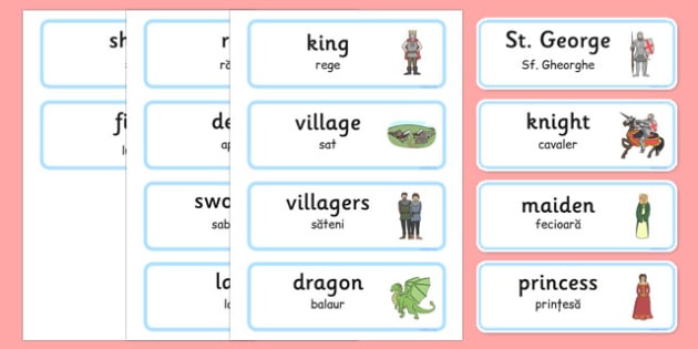St George and the Dragon Story Word Cards Romanian Translation