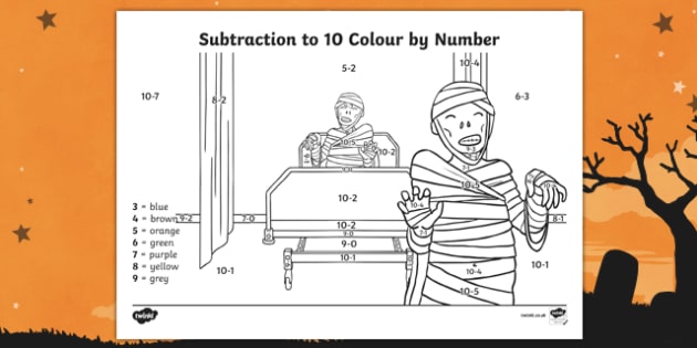Halloween Subtraction Worksheets | Colour by Number