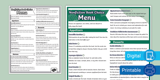 Nonfiction Book Choice Menu (teacher made)
