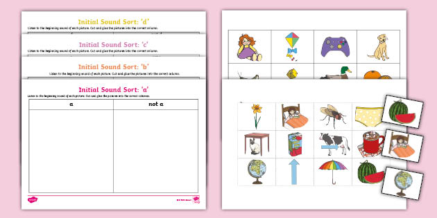 Initial Sound Sort Cut and Glue Worksheet Activity Pack