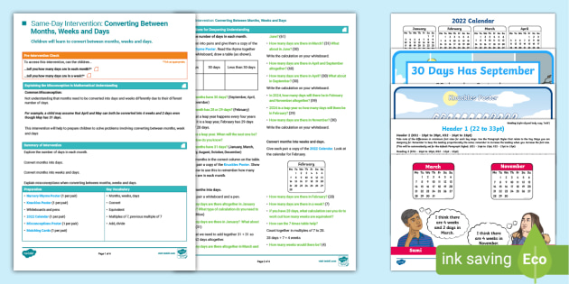 👉 Y4 Intervention:Converting Between Months, weeks and days