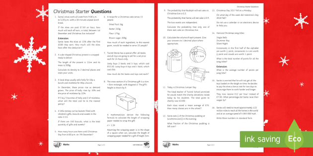 Maths Christmas Starter Quiz Questions - christmas, maths, quick, quiz