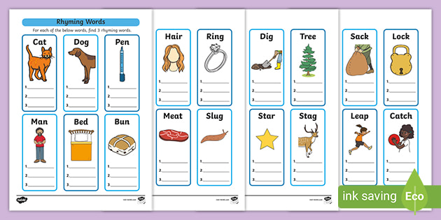 FREE Rhyming Words Worksheet For Kids One Syllable Words FREE Rhyming Words Worksheet For Kids One Syllable Words
