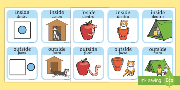 Outside And Inside Locational Prepositions Matching Cards English/Spanish