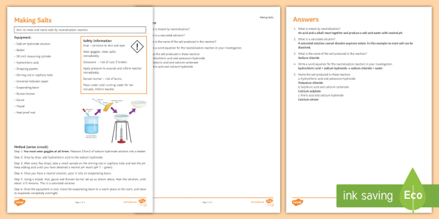 Making Salts Investigation Instruction Sheet Print-Out
