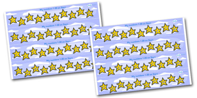 1-20 on Stars Number Strips