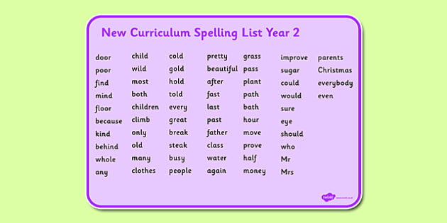 New Curriculum Spelling List Year 2 Word Bank New Curriculum Spelling List Year 2 Word Bank