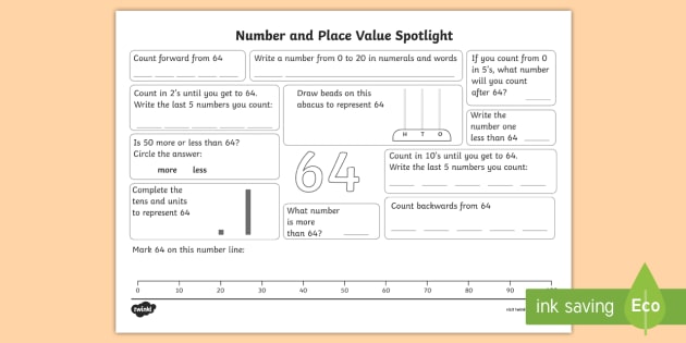 Year 1 Number and Place Value Spotlight Number Worksheet