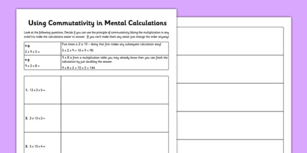 Using Commutativity in Mental Calculations (teacher made)