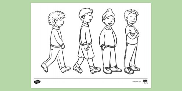 Boys in a Line Colouring Sheet | Colouring Sheets