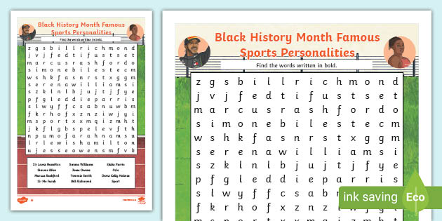 Black History Month Famous Sports Personalities Word Search