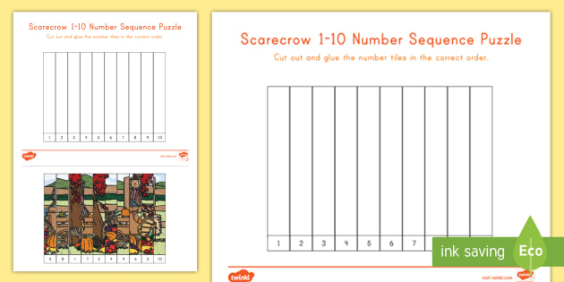 Scarecrow 1-10 Number Sequencing Puzzle - autumn, fall