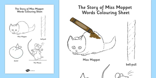 Beatrix Potter - The Story of Miss Moppet Words Colouring Sheet