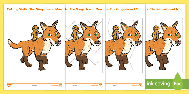 Gingerbread Man Themed Cutting Skills Worksheet