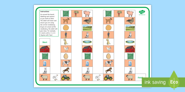 Farm Vocabulary Race Board Game (teacher made)