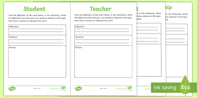 Back to School Dictionary Worksheets (teacher made)