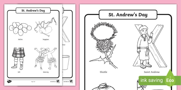 St. Andrew's Day Word and Pictures Colouring Page
