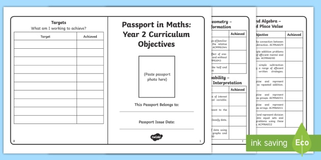 Year 2 Passport in Maths: Australian Curriculum Checklist