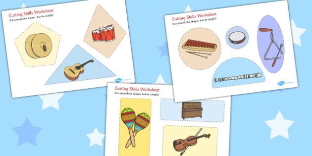Musical Instrument Cutting Skills Worksheets - musical instrument