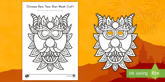 Chinese New Year Nian Mask Craft - Chinese New Year, Chinese New Year craft