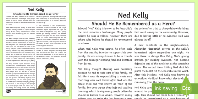 Ned Kelly Worksheet | Ned Kelly | History | Editing | Twinkl