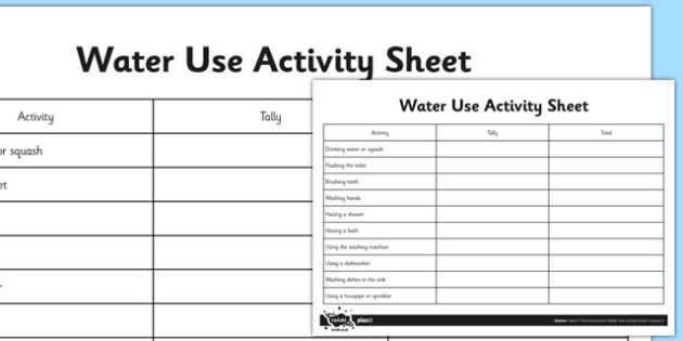 Water Use Survey Worksheet / Worksheet - water use, survey, activity, sheet