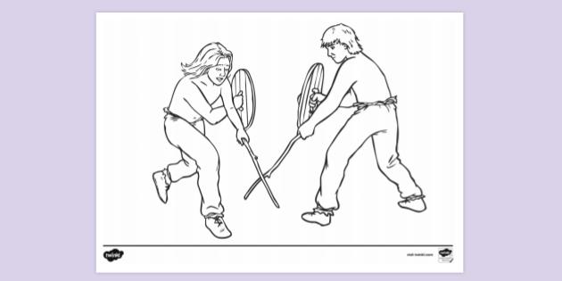 FREE! - Boys Fighting with Sticks Colouring Sheet