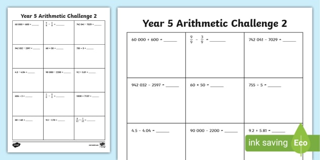 👉 * NEW * Year 5 Arithmetic Challenge 2 (teacher made)