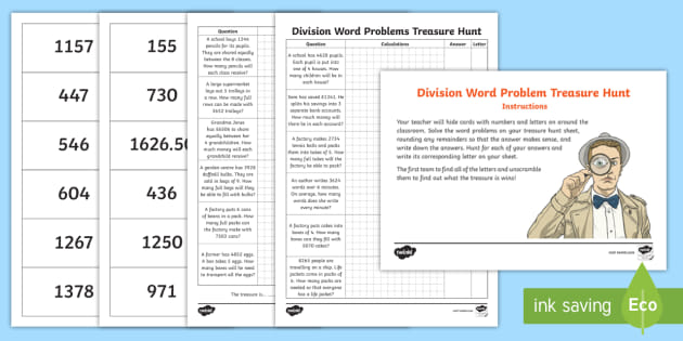 Division Word Problems Treasure Hunt Activity (teacher made)