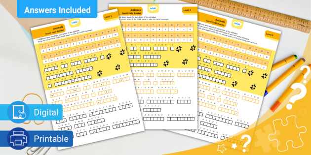 Animals Secret Code Breaker - AL - Twinkl - Kids Puzzles