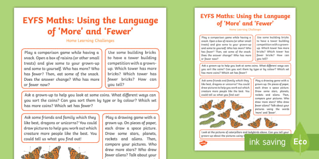 * NEW * EYFS Maths: Uses the Language of ‘More’ and ‘Fewer’ Home