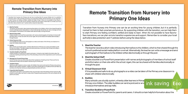 Remote Transition into Primary 1 Ideas (teacher made)