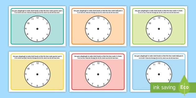 O'Clock, Half Past and Quarter Past Time Playdough Mats English/German ...