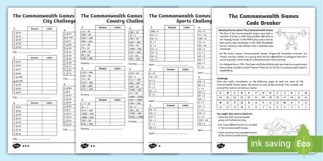 The Commonwealth Games Code Breaker Differentiated Worksheets